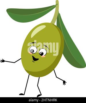 Olive character with happy emotion, joyful face, smile eyes, arms and ...