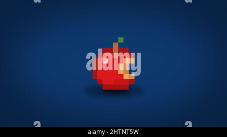 Pixel 8 bit red apple with a bite out background - high resolution ...