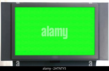 Old television isolated with chroma green screen and background Stock ...