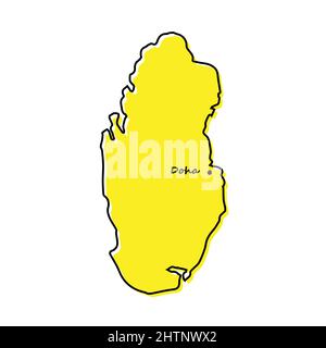 Simple outline map of Qatar with capital location. Stylized minimal line design Stock Vector ...