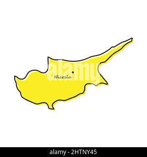 Simple outline map of Cyprus with capital location. Stylized minimal line design Stock Vector ...