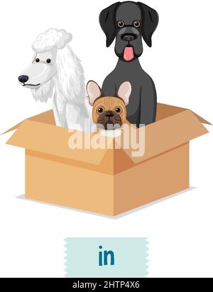 Preposition wordcard design with dogs and word around illustration ...