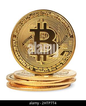 Golden coins with bitcoin symbol on laptop keyboard Stock Photo - Alamy