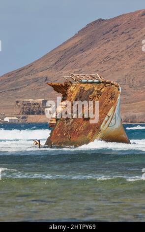 A shipwreck in Baia de Parda, on the east coast of Sal island, Cape ...