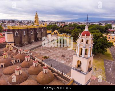 Aerial view of the great Pyramid of Cholula or Tlachihualtépetl is the ...