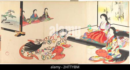Chiyoda Castle (Album of Women), Meiji period (1868–1912), 1895, Japan, Triptych of polychrome ...