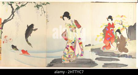 Chiyoda Castle (Album of Women), Meiji period (1868–1912), 1895, Japan, Triptych of polychrome ...