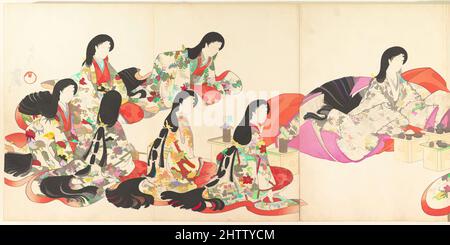 Chiyoda Castle (Album of Women), Meiji period (1868–1912), 1895, Japan, Triptych of polychrome ...