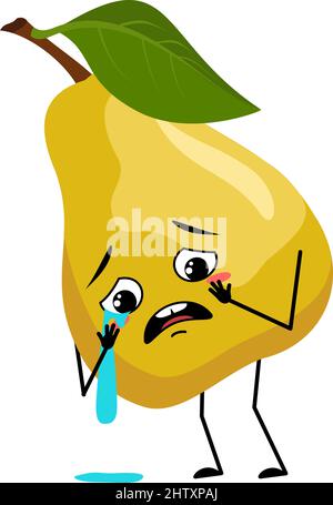 Pear cute mascot face emotion happy fruit with color flat cartoon ...