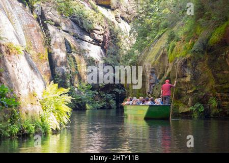 Boat in the Edmundsklamm, Kamenice River, Kamnitz, Hrensko ...