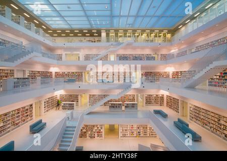 Modern Public City Library - STUTTGART, GERMANY - White interior with ...