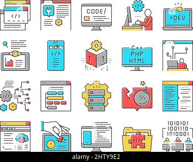 Dev Code Occupation Collection Icons Set Vector Stock Vector Image ...