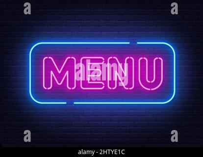 Cover for a menu with a neon sign on a black background Stock Photo - Alamy