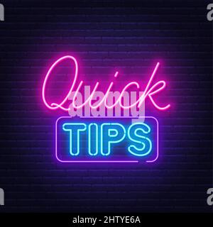 Quick Tips neon sign on brick wall background . Pink and blue neon ...