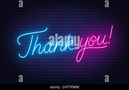 Thank you neon lettering on brick wall background.. Vector illustration Stock Vector Image & Art ...