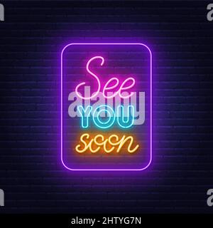 See You Soon neon lettering on brick wall background Stock Vector Image ...