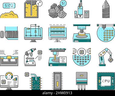Semiconductor Manufacturing Plant Icons Set Vector Stock Vector Image ...