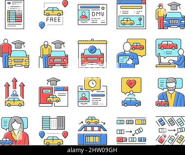 Driving School Lesson Collection Icons Set Vector Stock Vector Image ...