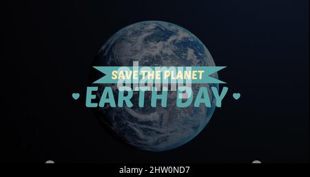 Image of earth day and globe over black background with moving lines ...