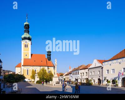 Church of Saint Emeric with Maria column The medieval town Koeszeg in ...