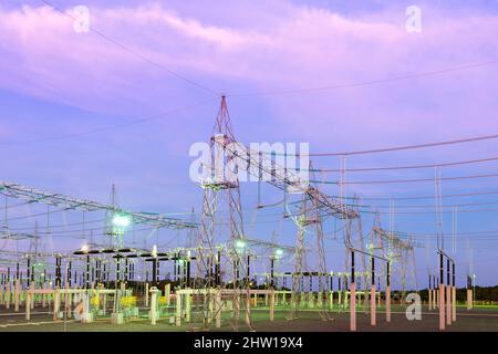 Electric substation at night Stock Photo - Alamy