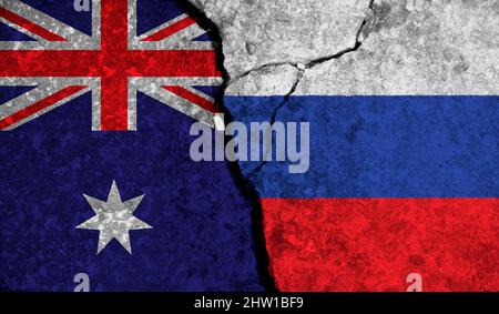 Russia, Russian vs Australia, Australian, Cocos Islands flags. Smoke ...