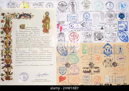 Santiago de Compostela Pilgrim's passport showing stamps collected ...