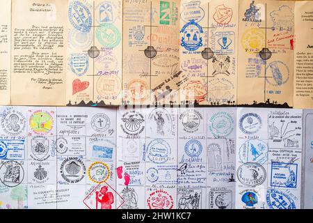 Santiago de Compostela Pilgrim's passport showing stamps collected ...