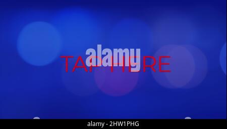 Image of tap here text over light spots on blue background Stock Photo ...