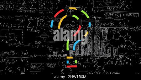 Image of question mark and mathematical equations on black background ...