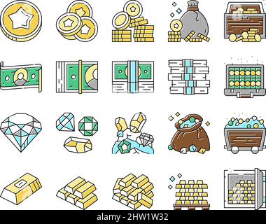 Currency Video Games Collection Icons Set Vector Stock Vector Image ...