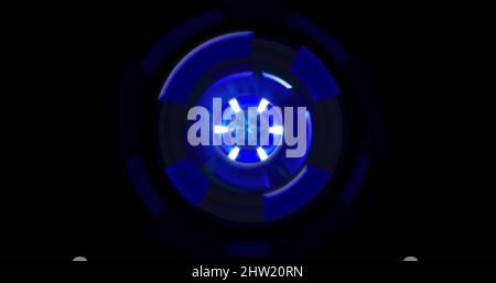 Image of blue circular interfaces spinning over black background Stock ...