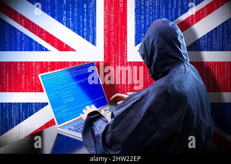 Anonymous hooded hacker, flag of United Arab Emirates, binary code ...