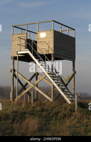 Watchtower for wildlife watching in nature reserve, rewilding ...