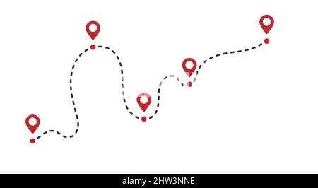Dotted path line with red points vector illustration. Travel concept ...