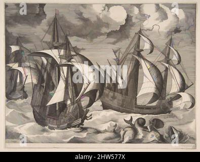 Three Caravels in a Rising Squall with Arion on a Dolphin, 1565 Stock ...