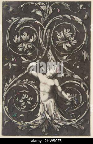 Grotesque with male figure with lower body and head of acanthus scrolls ...