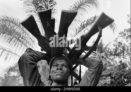 A Biafran soldier seen here during the conflict with rocket propelled ...