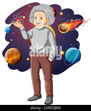 Albert Einstein cartoon character on retro comic background ...