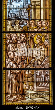 Saint Castor Bishop stained glass, Nimes Cathedral, Gard, France ...