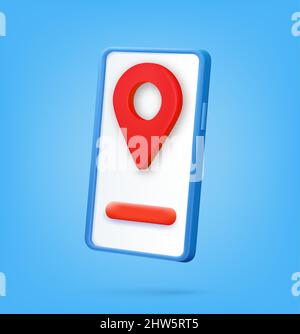 3d minimal city map gps navigation smartphone icon. mobile app interface, geolocation, concept ...