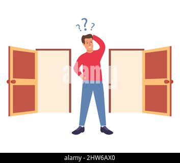 Person Choosing Right Door, Vector Cartoon Stick Figure Illustration ...