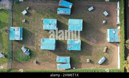 Aerial shot of a paintball field Stock Photo - Alamy