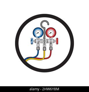 HVAC logo with pressure gauge manometer symbol design illustration ...
