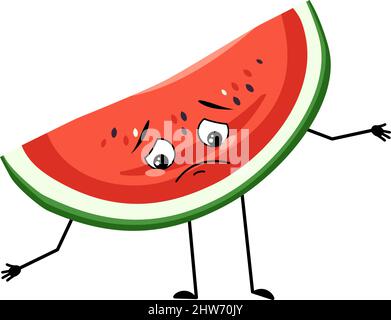 Cute watermelon character with crying and tears emotions, face, arms ...