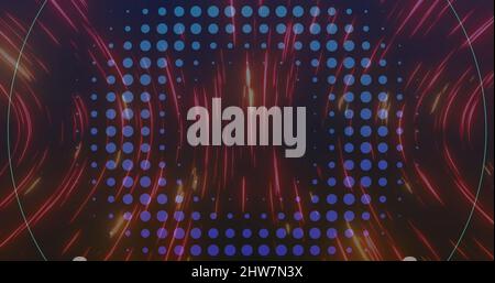 Image of circles and red lights moving fast on black background Stock ...