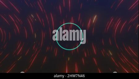 Image of circles and red lights moving fast on black background Stock ...