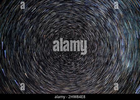 Stellar trails, the rotation of bright stars at night around the Polar ...