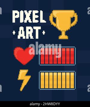 Pixel 8 bit lightning bolt retro icon. 8 bit old game zap thunder Stock ...