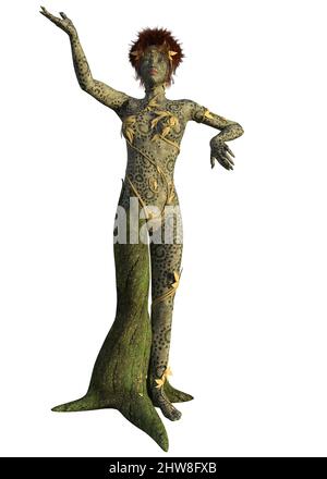 Fantasy dryad woman with tree trunk leg, 3d Illustration Stock Photo ...